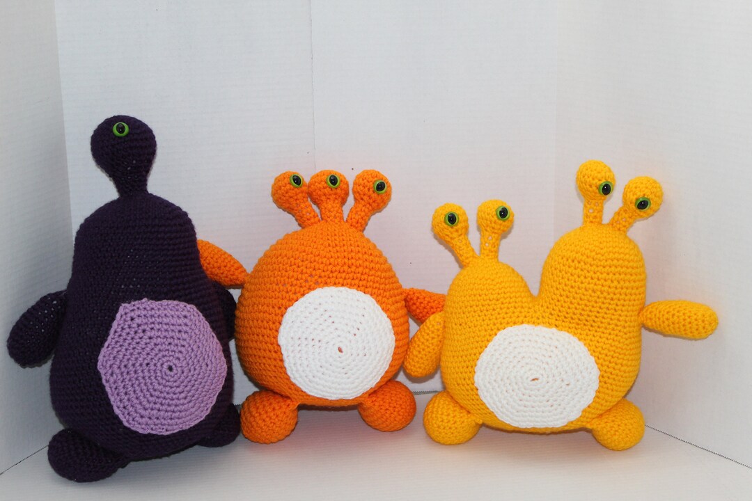 Set of 3 Crochet Alien Monsters, Purple, Orange, Yellow, Crochet Toy ...