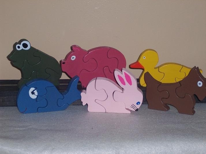Wooden Animal Puzzles Frog,pig, Duck, Whale, Rabbit, Dog, Hippo ...