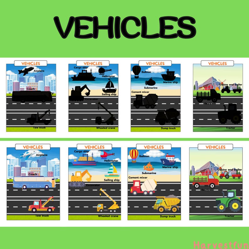 Shadow Matching, Vehicles Printable, Car Printable, Construction Car ...