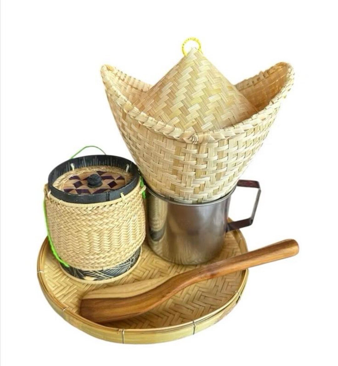 Set of Handmade Bamboo Sticky Rice Containers | Thai Rice Basket Set ...