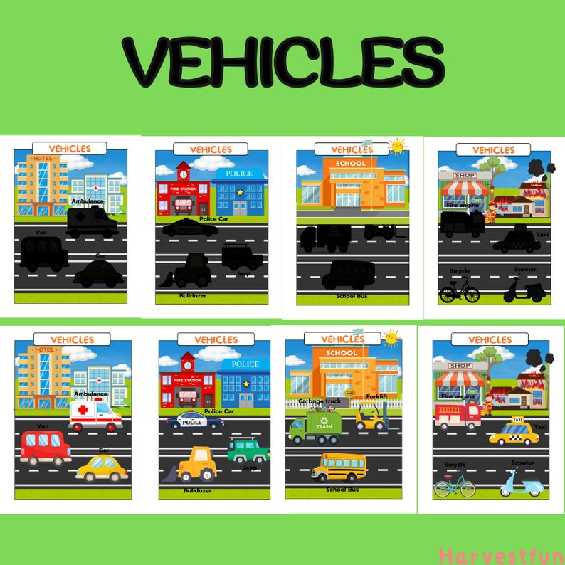 Shadow Matching, Vehicles Printable, Car Printable, Construction Car ...