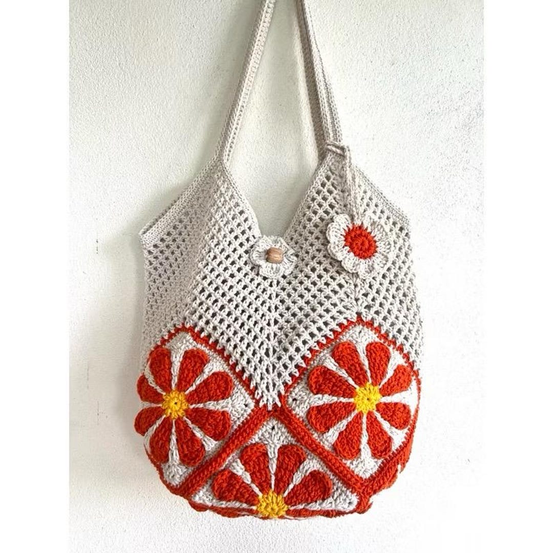 Crochet Flower Bags, Handmade Bags, Crochet Bag, Handmade Tote, Boho ...
