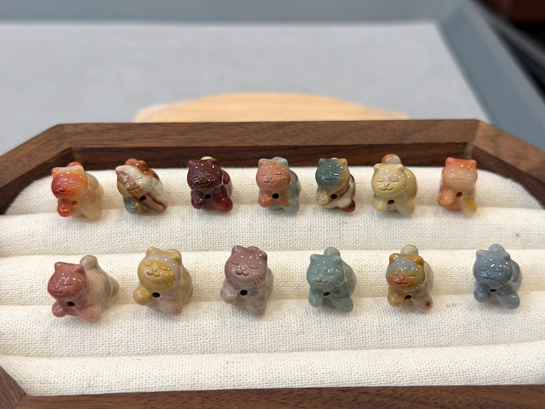 Hand Carved Alashan Agate Happy Cat Bead Charms, DIY Bracelet Necklace ...