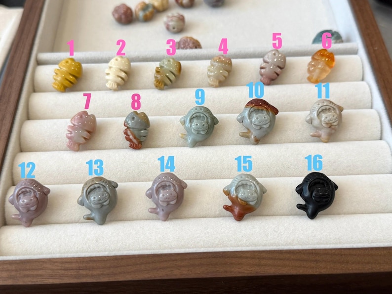 Hand Carved Alashan Agate Kitty Shark Beads, Natural Gemstone Charms ...