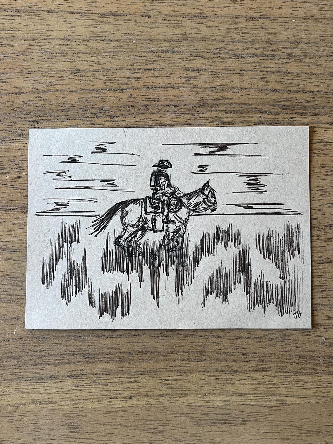 Cowboy and Horse Ink Sketch - Minimalist Western Art, Original Artwork ...