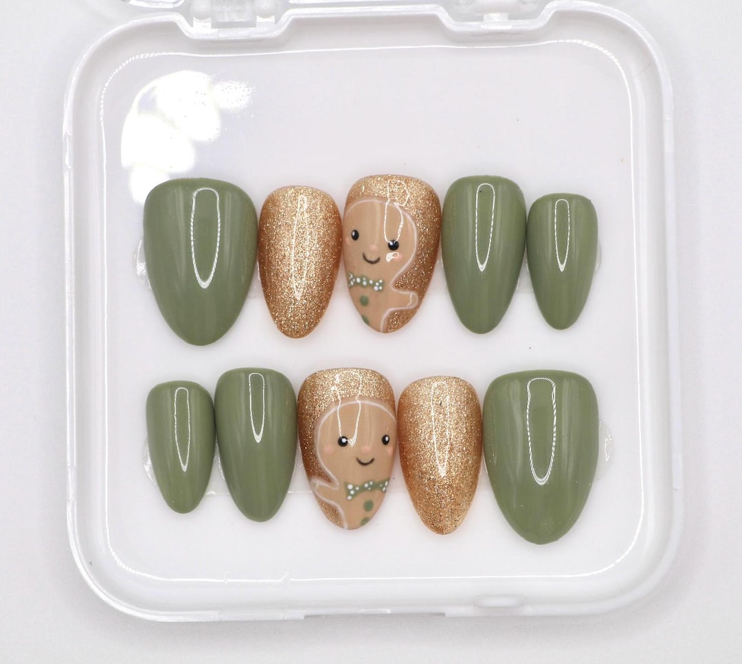 Gingerbread Man Christmas Press on Nails | Handmade Gel X Nails - Etsy