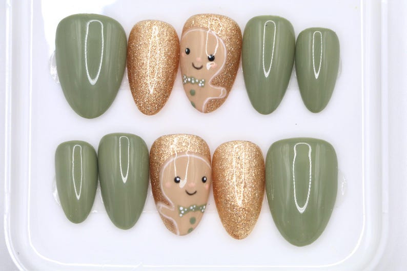 Gingerbread Man Christmas Press on Nails | Handmade Gel X Nails - Etsy
