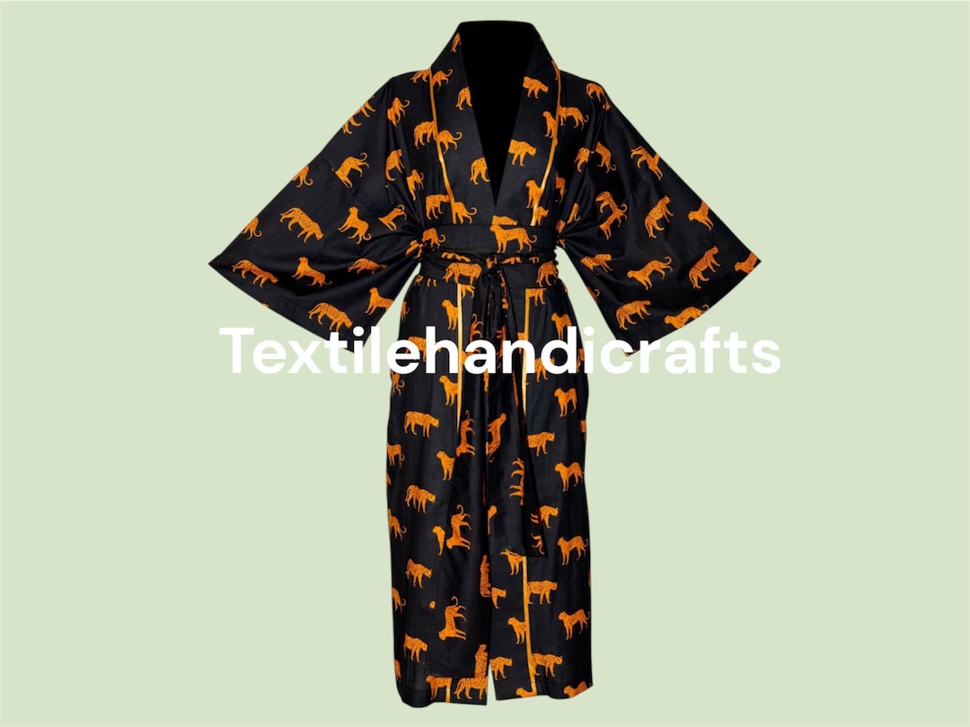 100% Cotton Tiger Print Robe's, Animal Print Kimono, Women's Robe ...