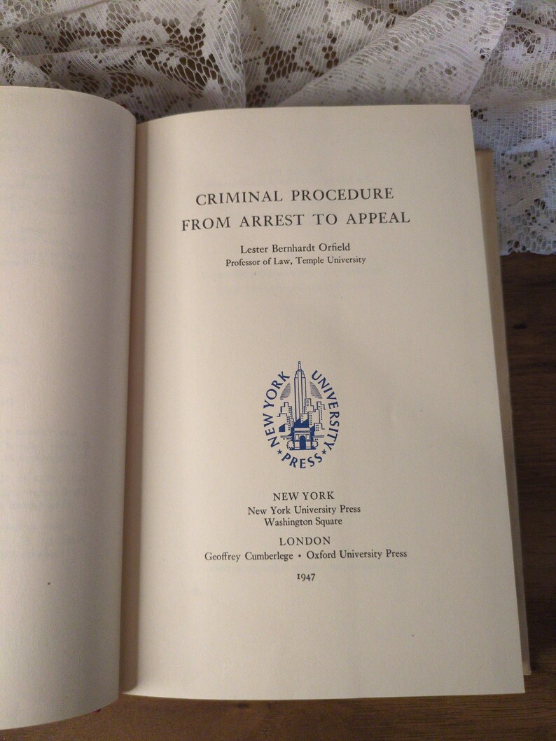 Vintage 1947 Criminal Procedure Law Book, Arrest to Appeal - Etsy