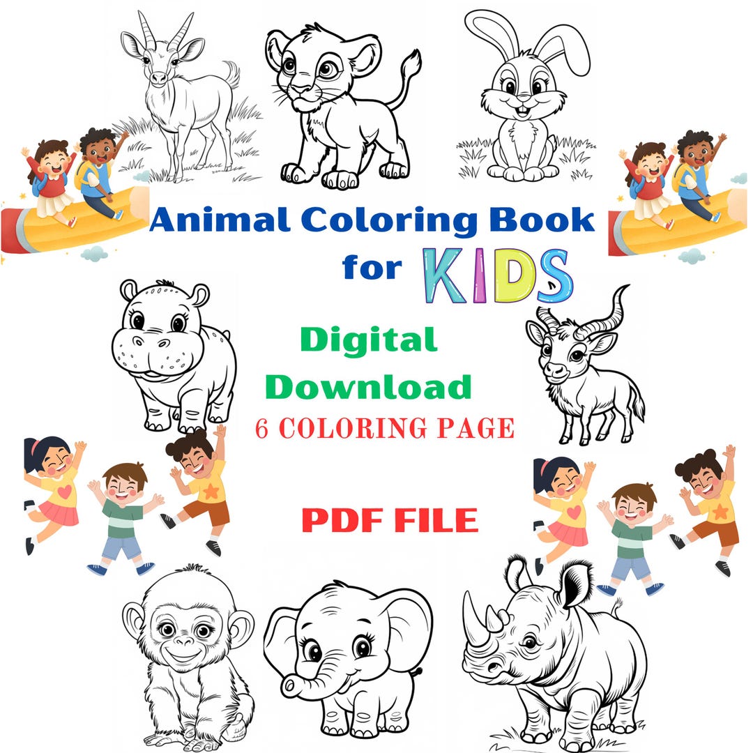 Animal Fun Coloring Book for Kids Pdf - Etsy