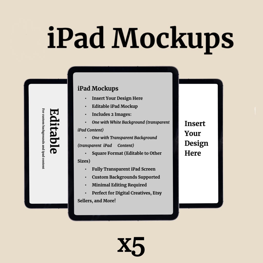 5 iPad Mockups | Transparent PNG Files for Digital Products and ...