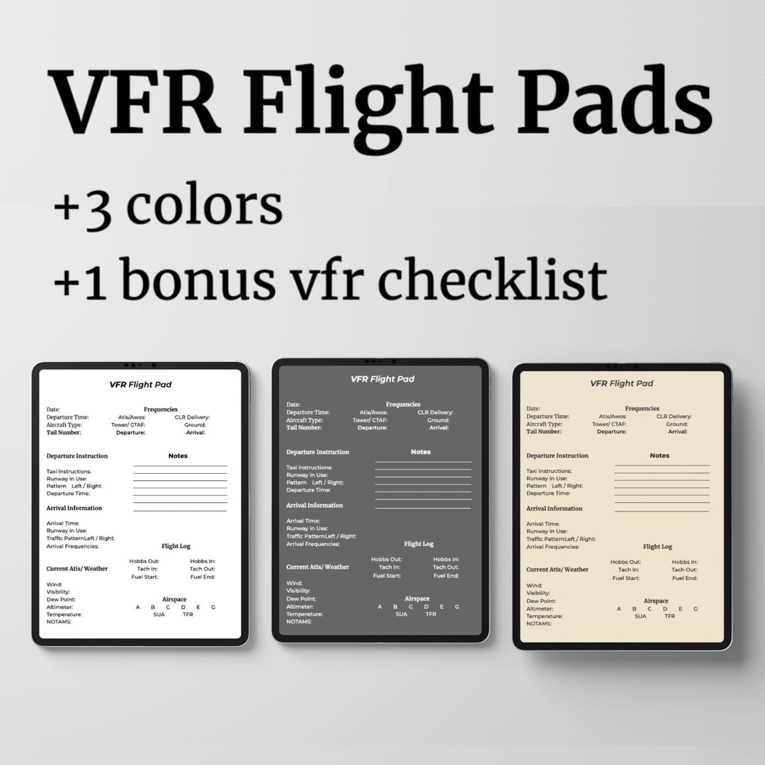VFR Flight Planning Pad + Pilot Checklist | Digital Download for Pre ...
