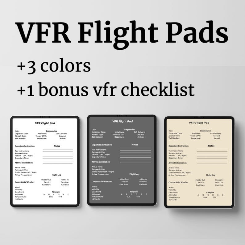 VFR Flight Planning Pad + Pilot Checklist | Digital Download for Pre ...