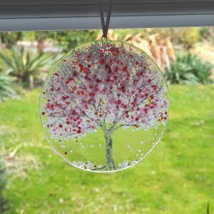 Fused Glass Suncatcher -spring Cherry Blossom Tree Glass Art - Round ...
