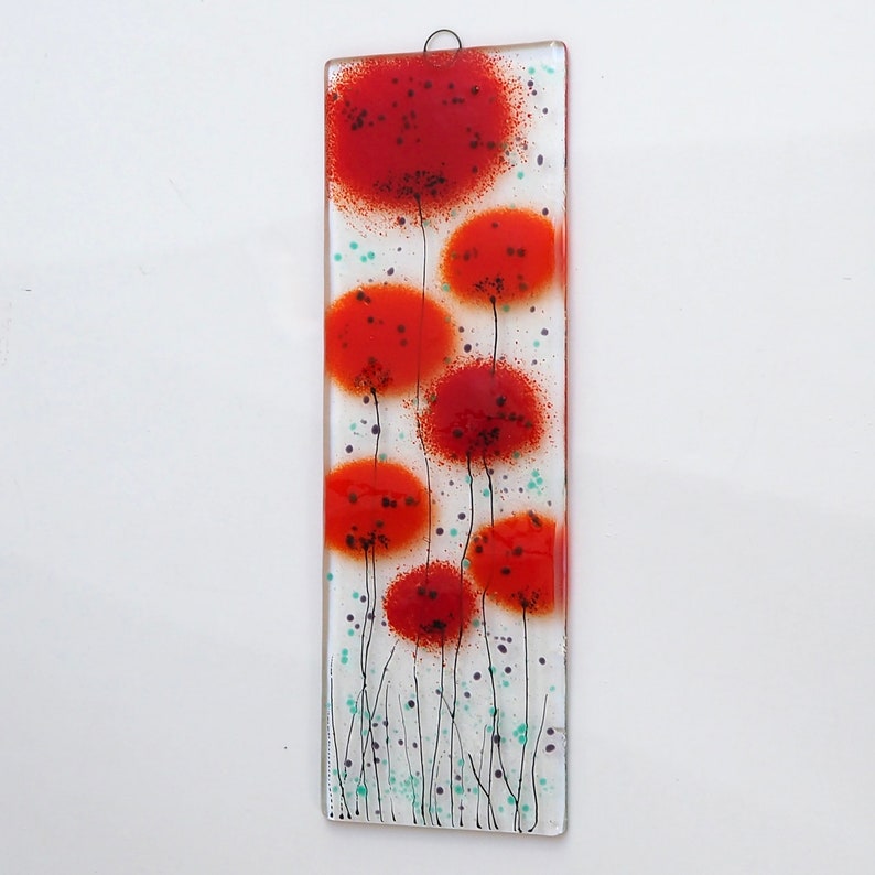 Fused Glass Wall Art Large Red Flowers Glass Art Red - Etsy