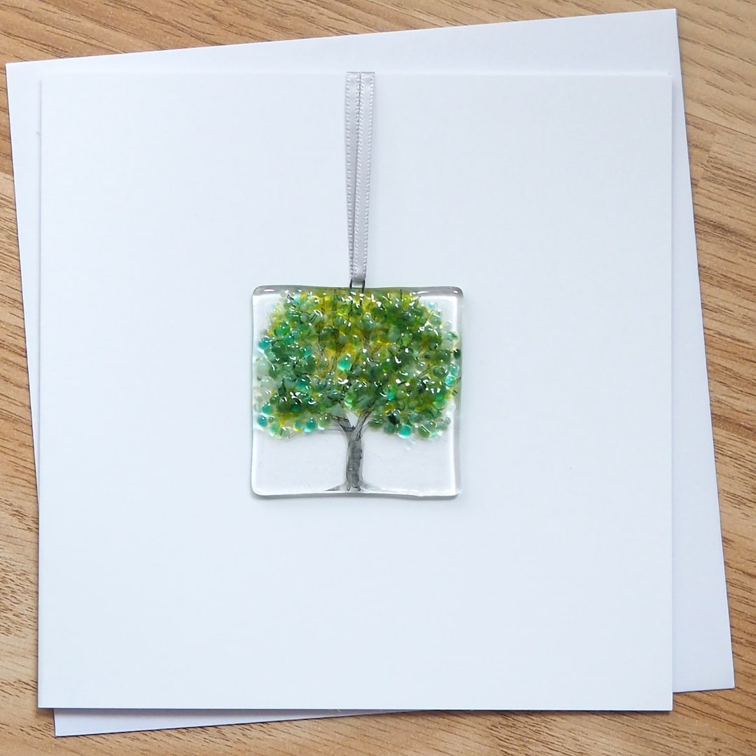 Green Summer Tree Greetings Card - Four Seasons Trees - Handmade Fused ...