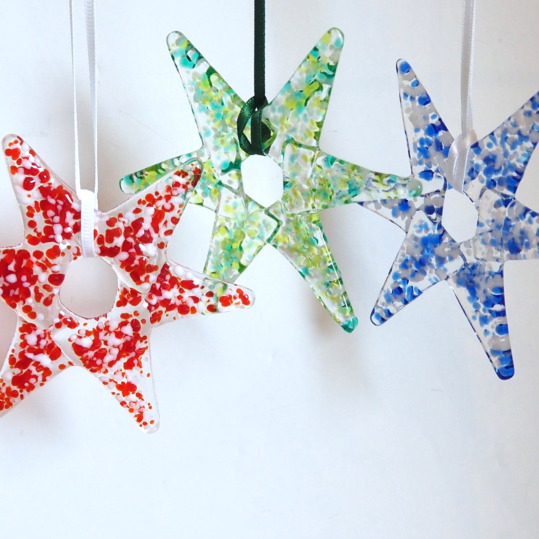 Glass Star Decoration Red Green Blue Star Decoration Fused Glass Star ...