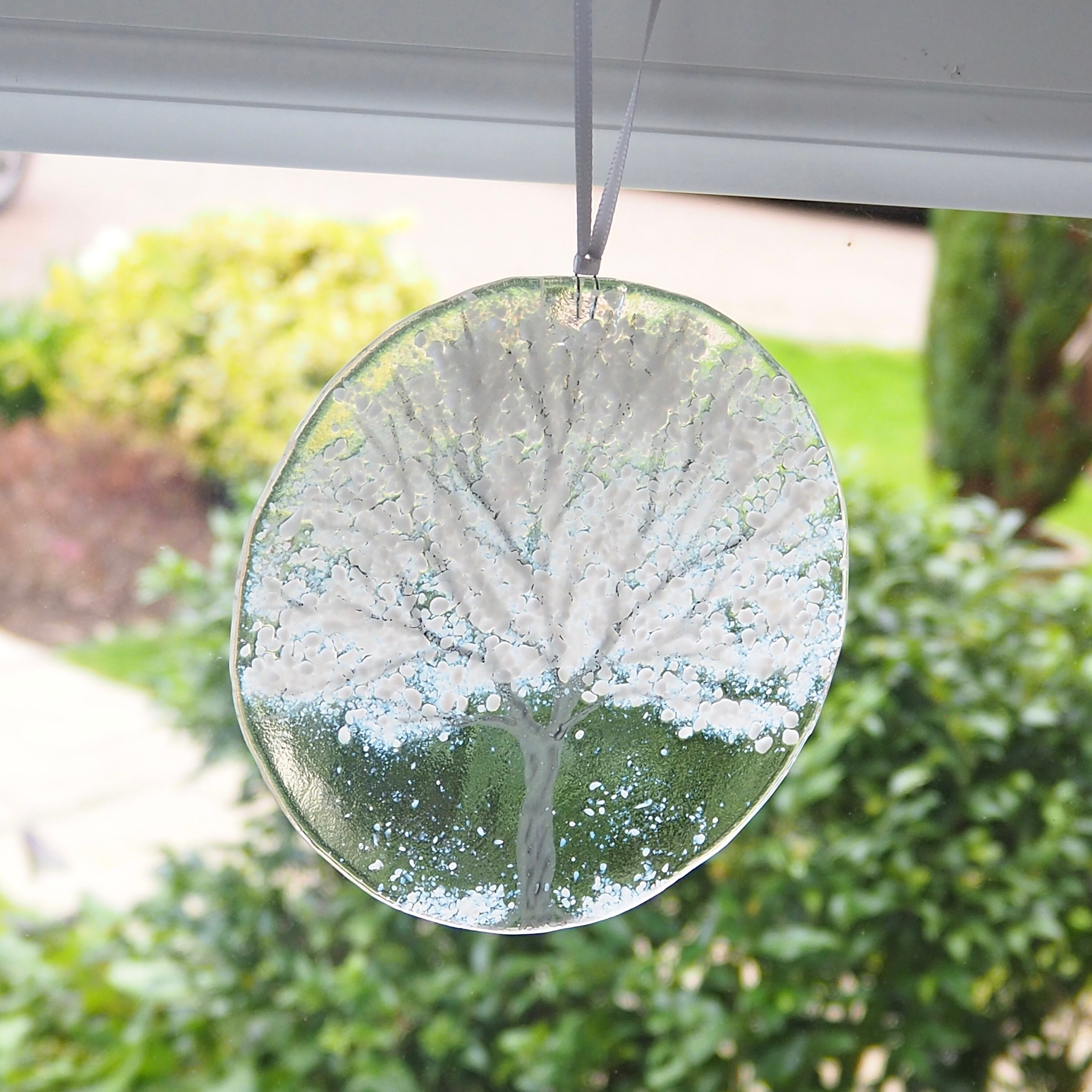 Fused Glass Winter Tree Suncatcher: Snowy Scene, Handmade Decor EH 1311 ...