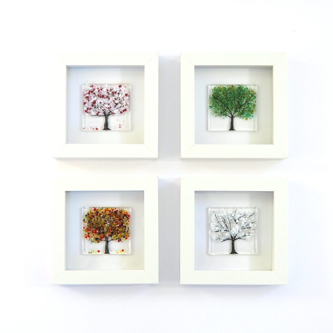 Fused Glass Tree Art: Four Seasons Framed Wall Decor - Etsy