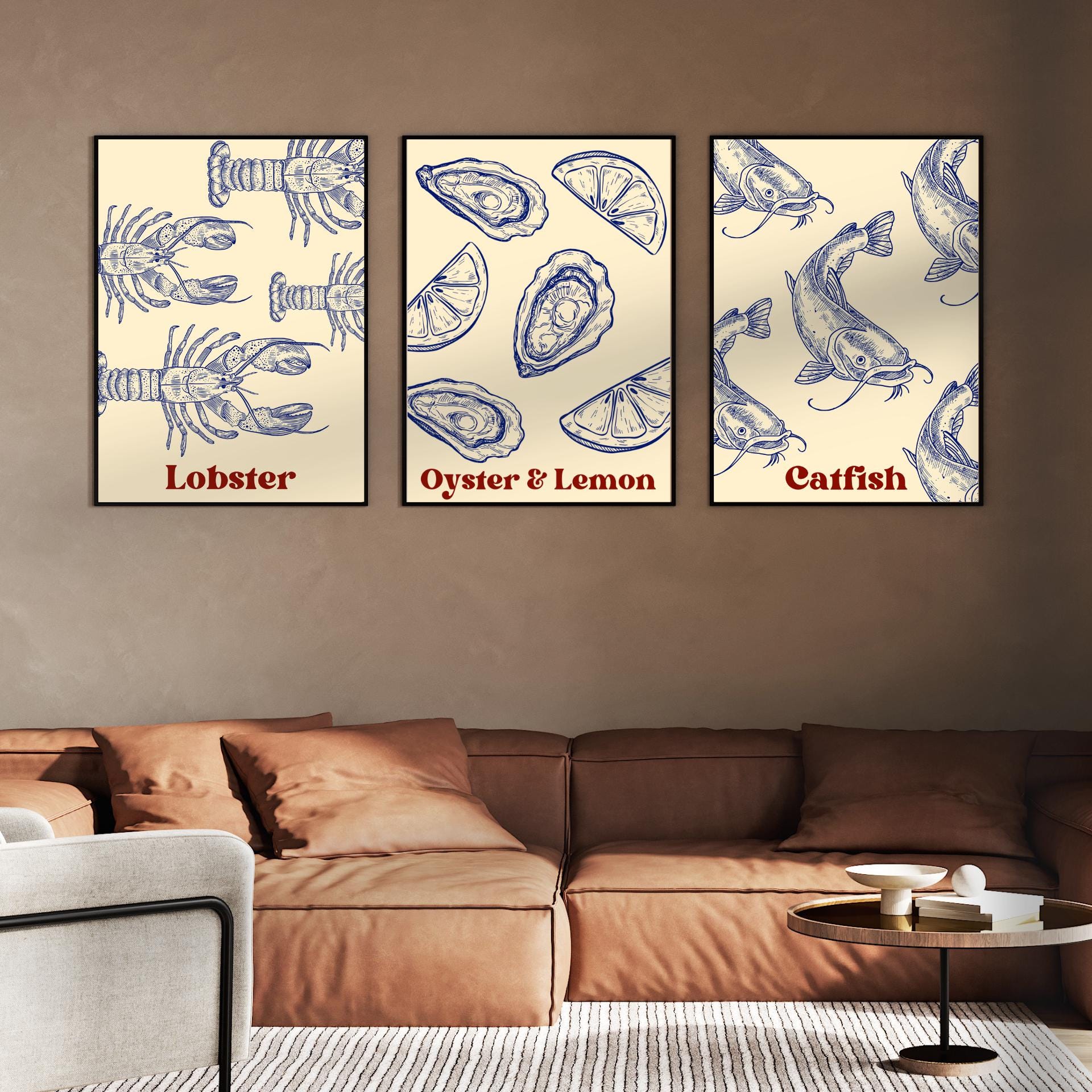 Oyster Print Triptych Wall Art Oyster Plate Oyster Painting Oyster Art ...