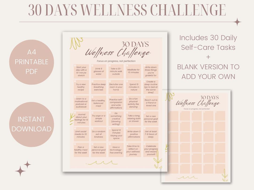 30-day Wellness Challenge Printable Daily Self-care Planner Instant ...
