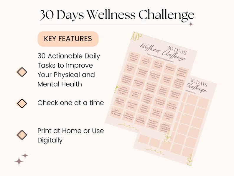 30-day Wellness Challenge Printable: Daily Self-care Planner (instant ...