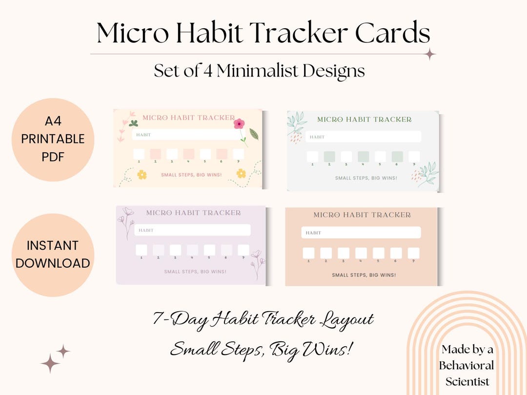 Printable Micro Habit Tracker Cards – 4 Minimalist Designs | Small ...
