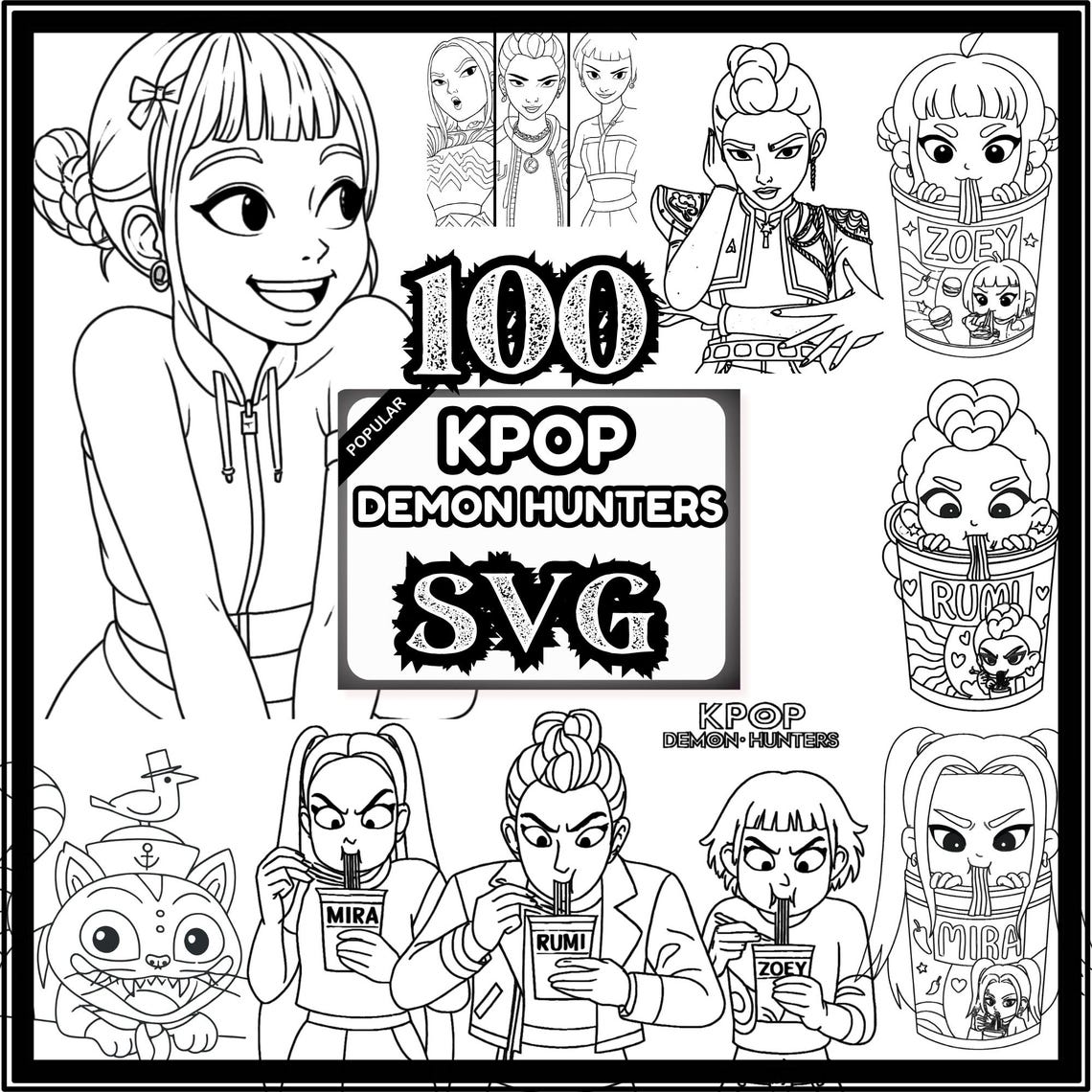 K‑pop Demon Hunter SVG Bundle | 100 Original Outline Designs | Huntrix ...