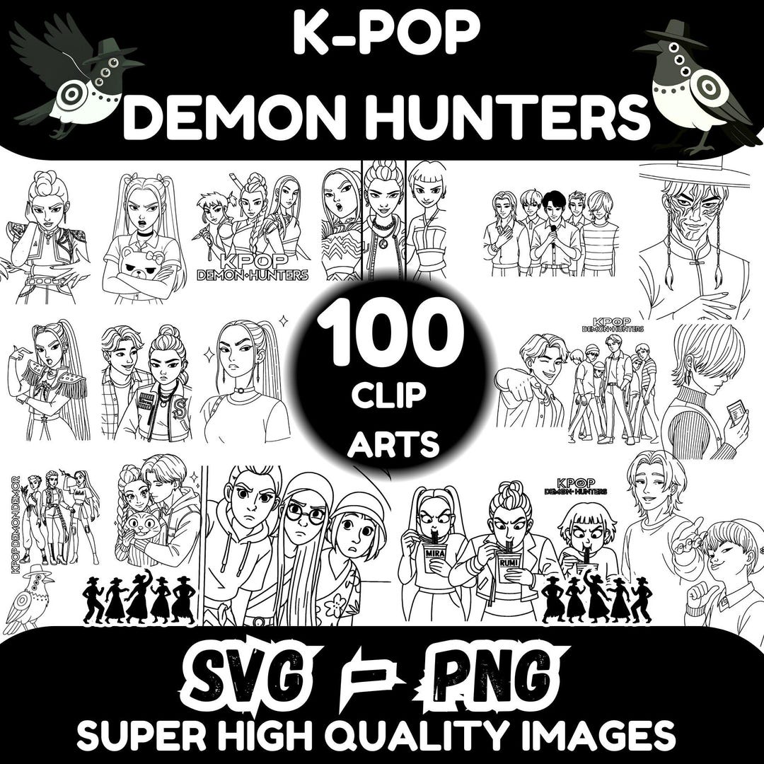 Demon Hunters Clipart PNG SVG | 100 Hunter Outlines | Mini Pack | Saja ...
