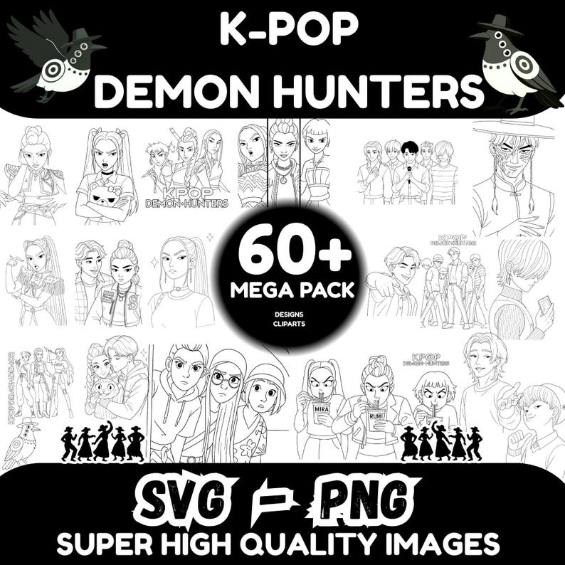 K-pop Demon Hunter Clipart | 60 PNG & SVG Outlines (digital Download ...