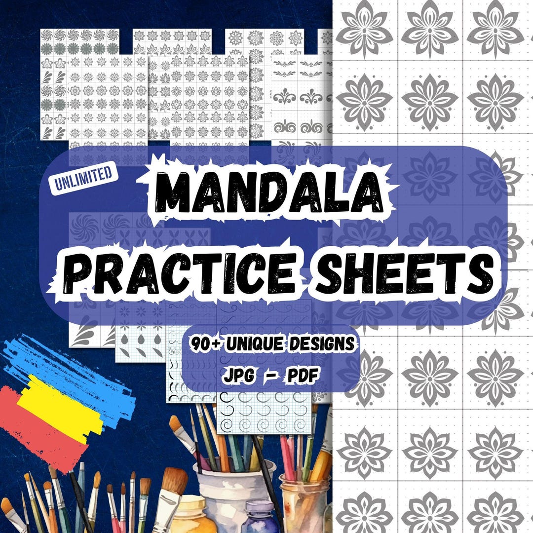 Brushstroke Mandala Practice Sheets: A4 Designs (PDF, JPG, SVG Download ...