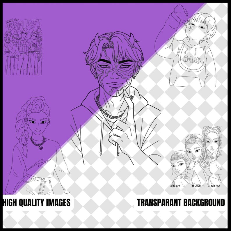 K-pop Demon Hunter SVG Bundle | 100 Original Outline Designs (digital ...