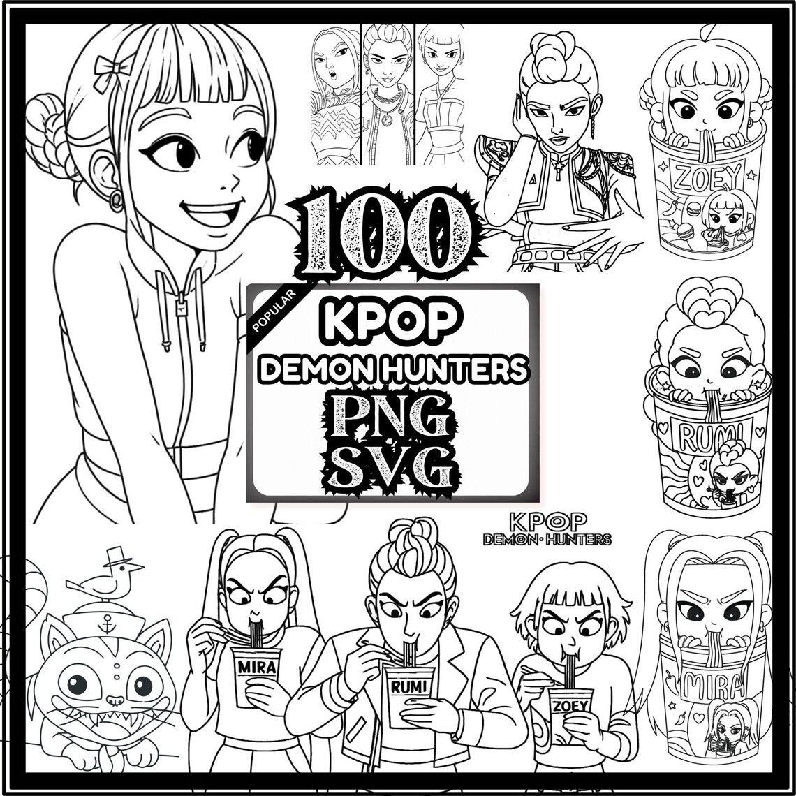 Kpop SVG PNG Bundle | 100 Original Outline Designs | Huntrix, Mira ...