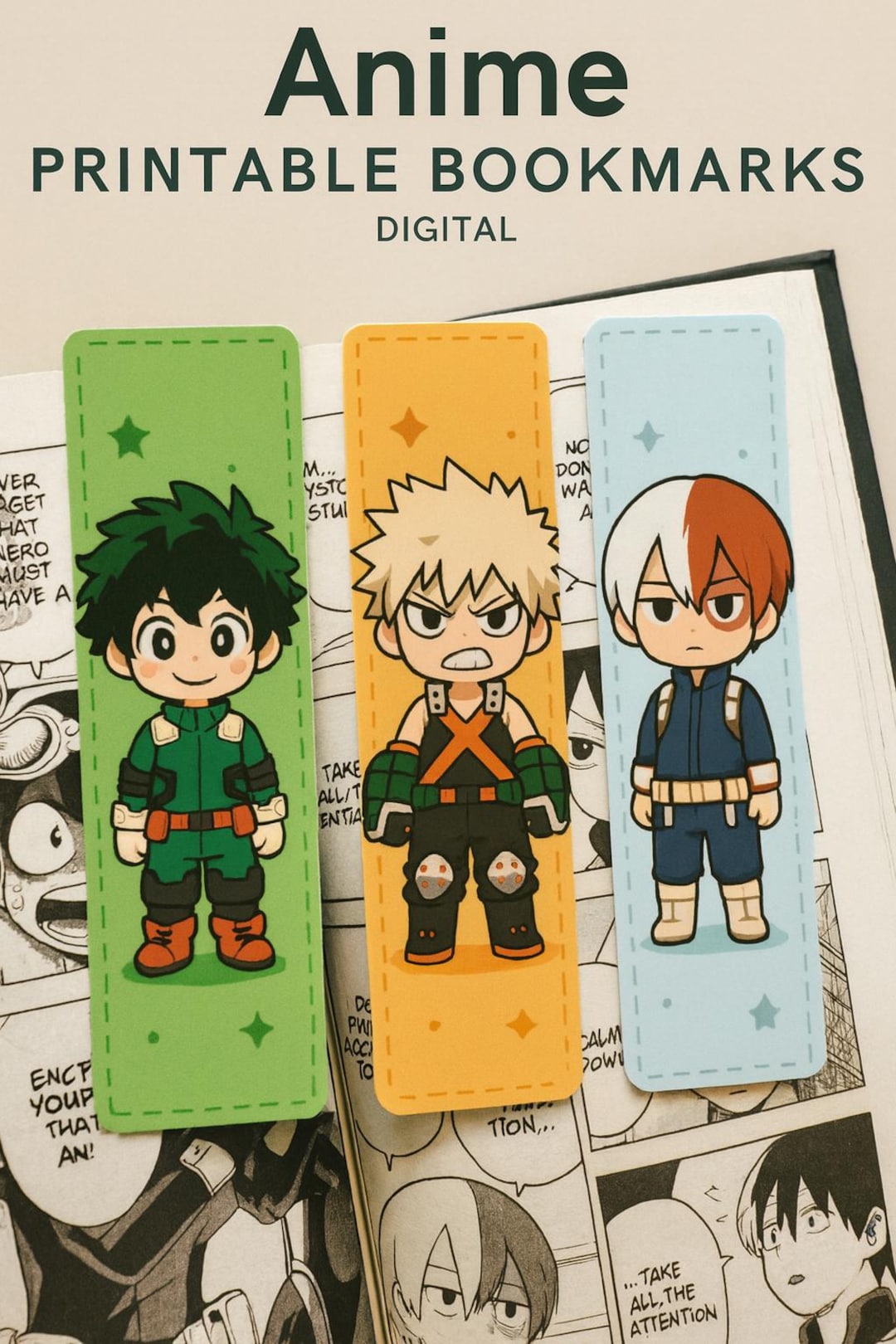 MHA Chibi Bookmark Printable Set - Deku Bakugo Shoto JPG PDF - Etsy