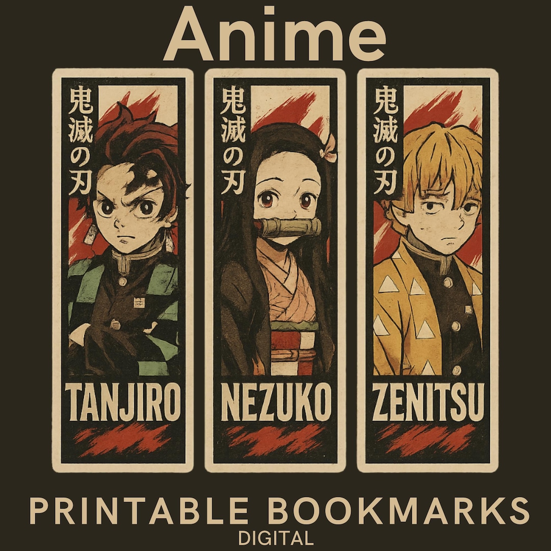 Demon Slayer Printable Bookmarks – Tanjiro Nezuko Zenitsu Vintage Anime ...