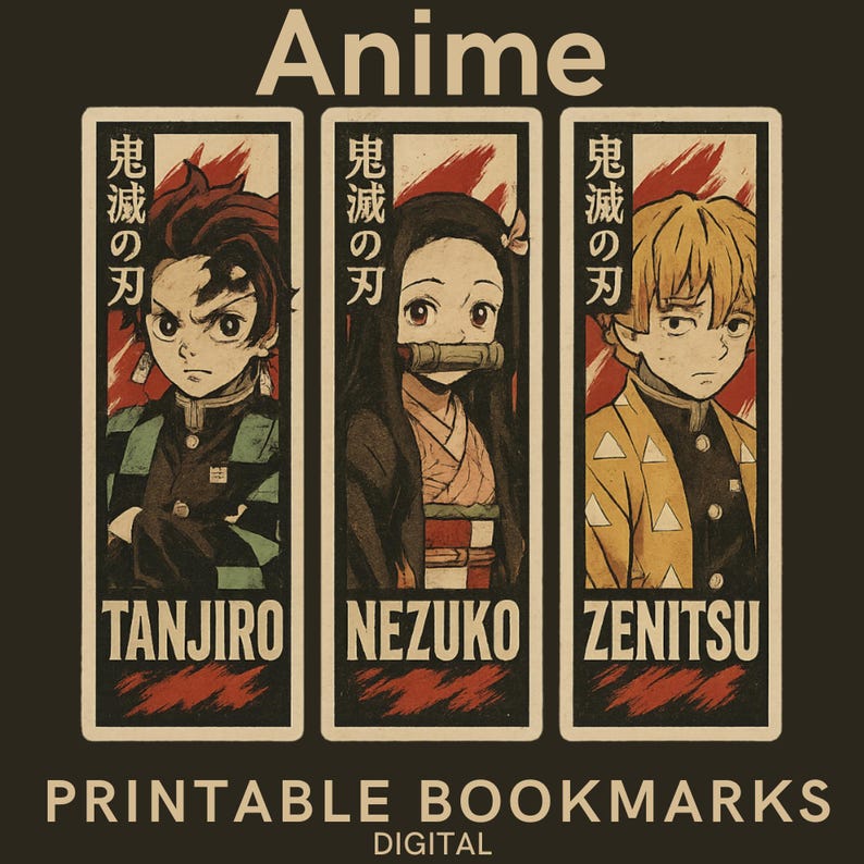 Demon Slayer Printable Bookmarks – Tanjiro Nezuko Zenitsu Vintage Anime ...