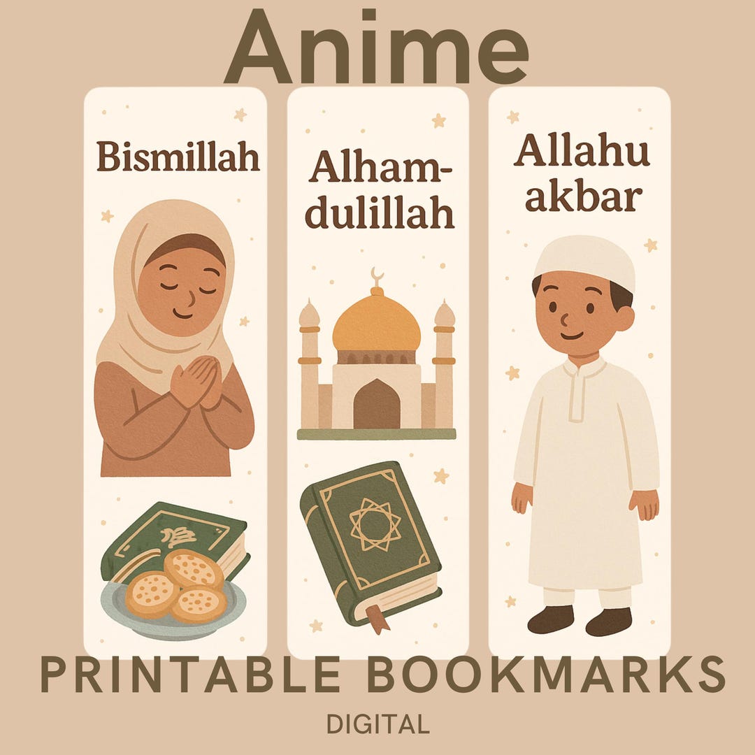 Islamic Kids Bookmarks Set - Printable Bismillah Alhamdulillah Allahu ...
