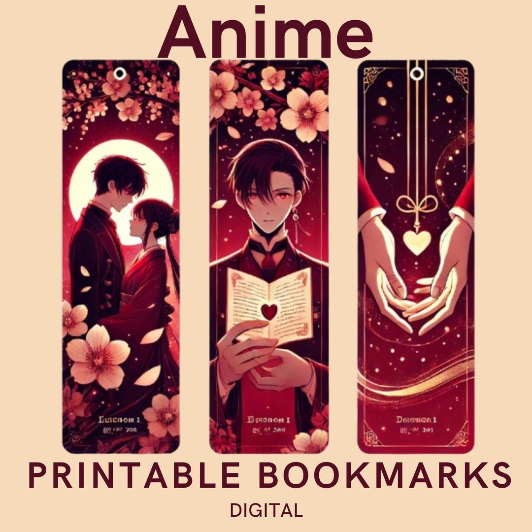 3 Printable Anime Bookmarks - Etsy