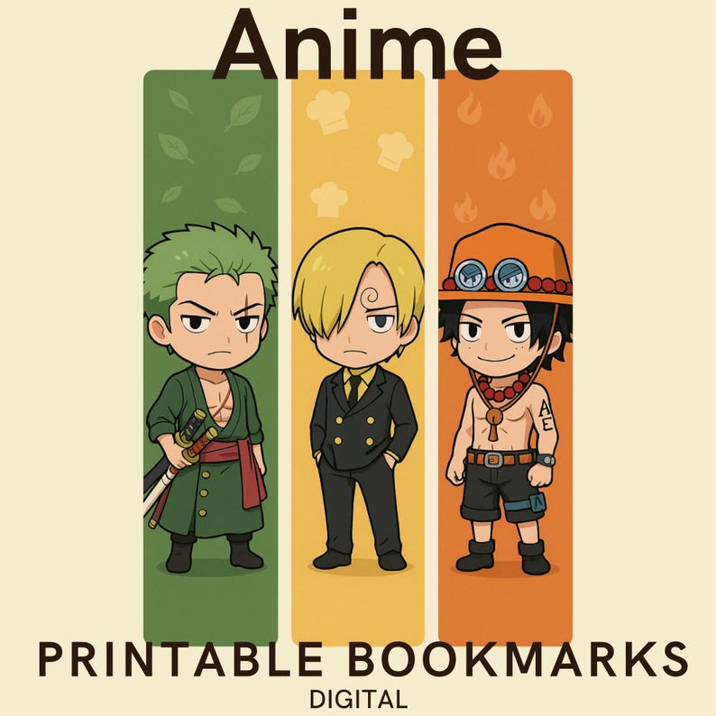 Chibi One Piece Bookmarks: Zoro, Sanji, Ace - Anime Manga (digital ...
