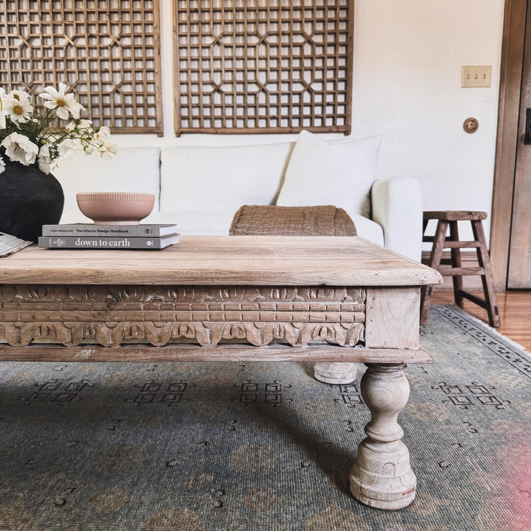 Vintage Teak Takhat Coffee Table - Hand-carved Indian Daybed Table ...