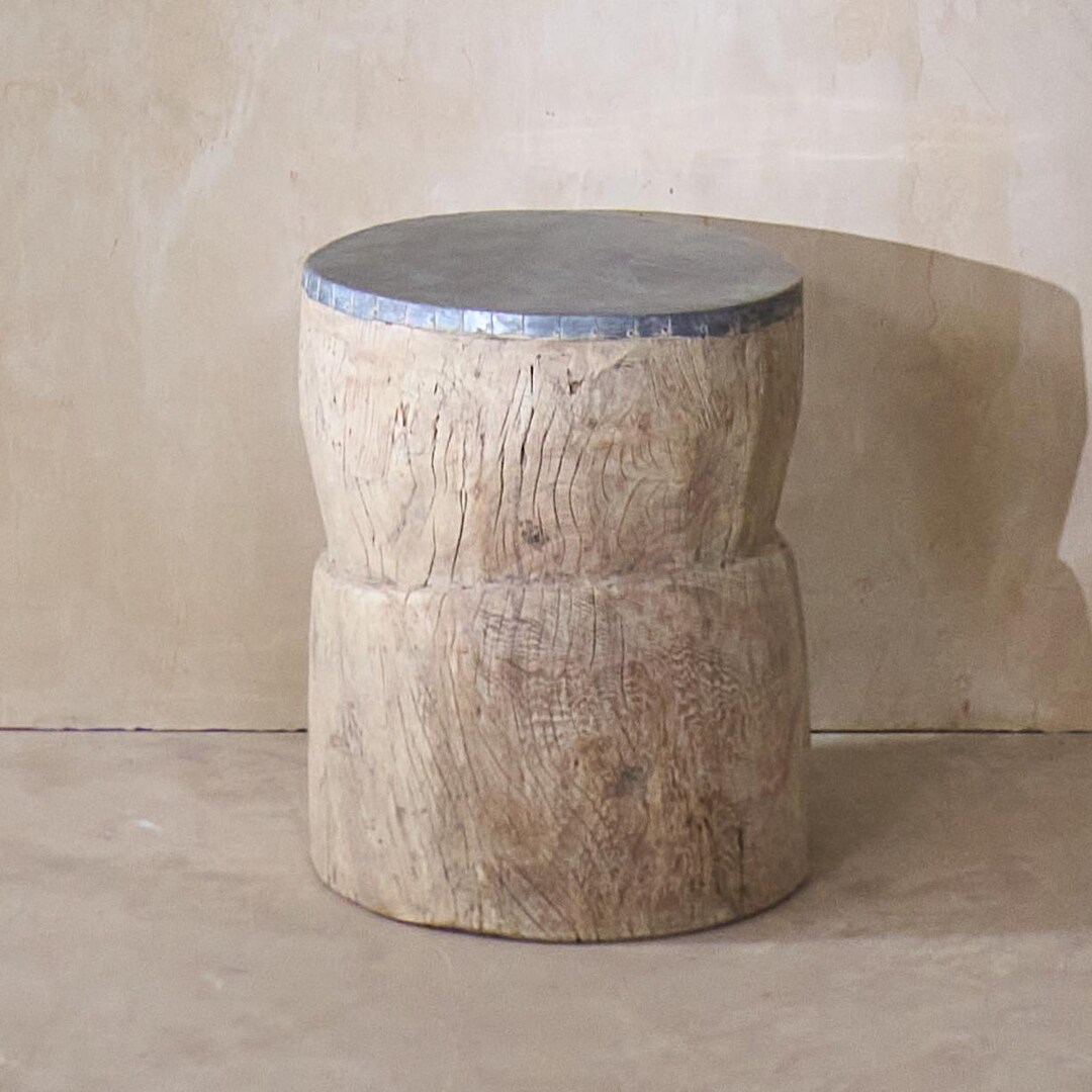 Antique Indian Grinding Stool - Rustic Wood Side Table - Organic Wabi ...
