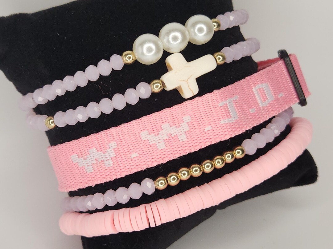 WWJD Stacked Pink Bracelets Size 6.5 Faith-based Jewelry Gift for Her ...