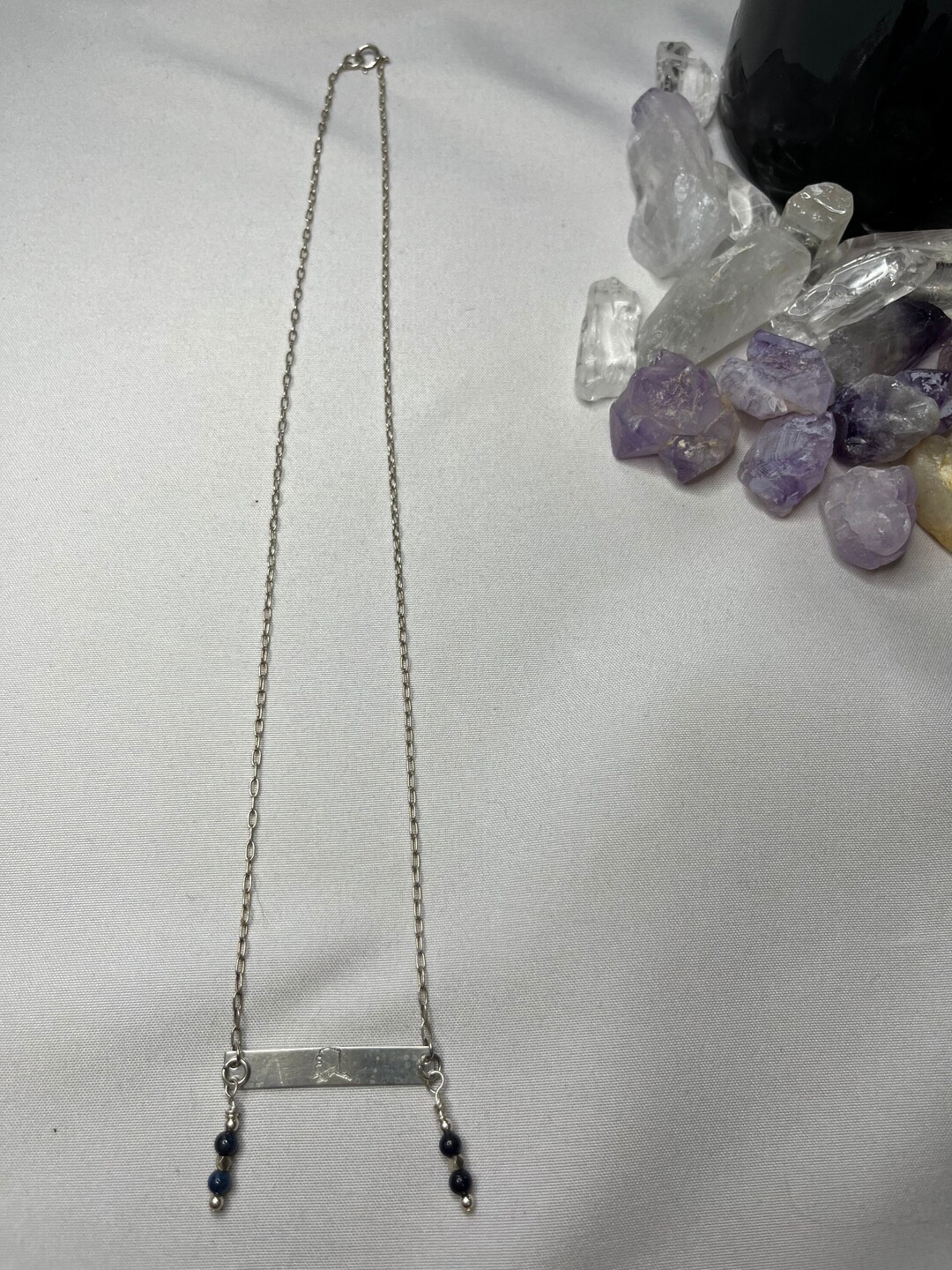 N45 Sterling Silver Bar With Alaska Stamp and Lapis Dangles Necklace - Etsy