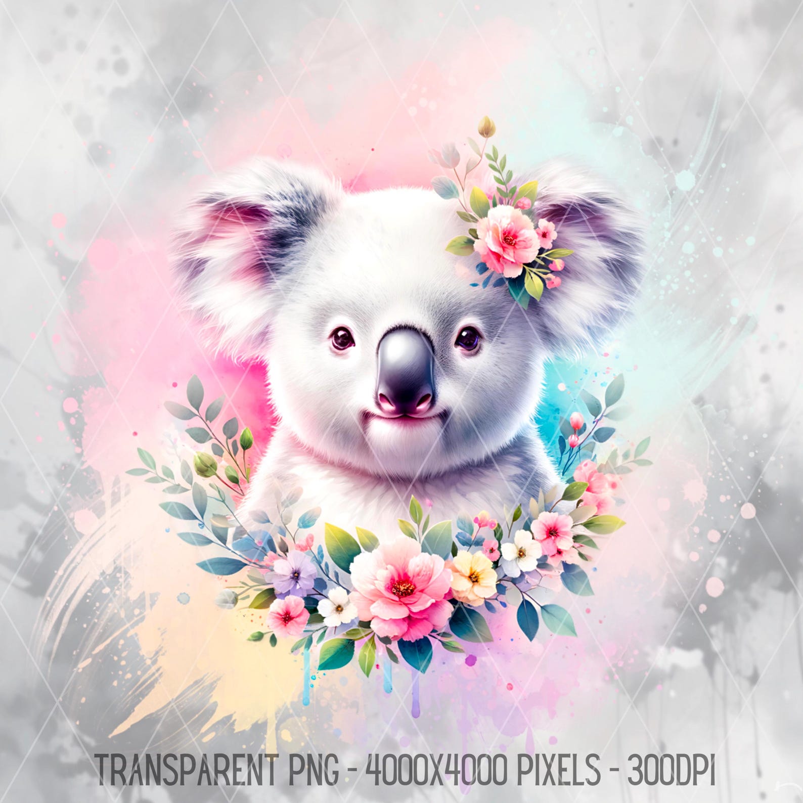 Cute Koala PNG, Adorable Australian Animal With Floral Accents JPG ...