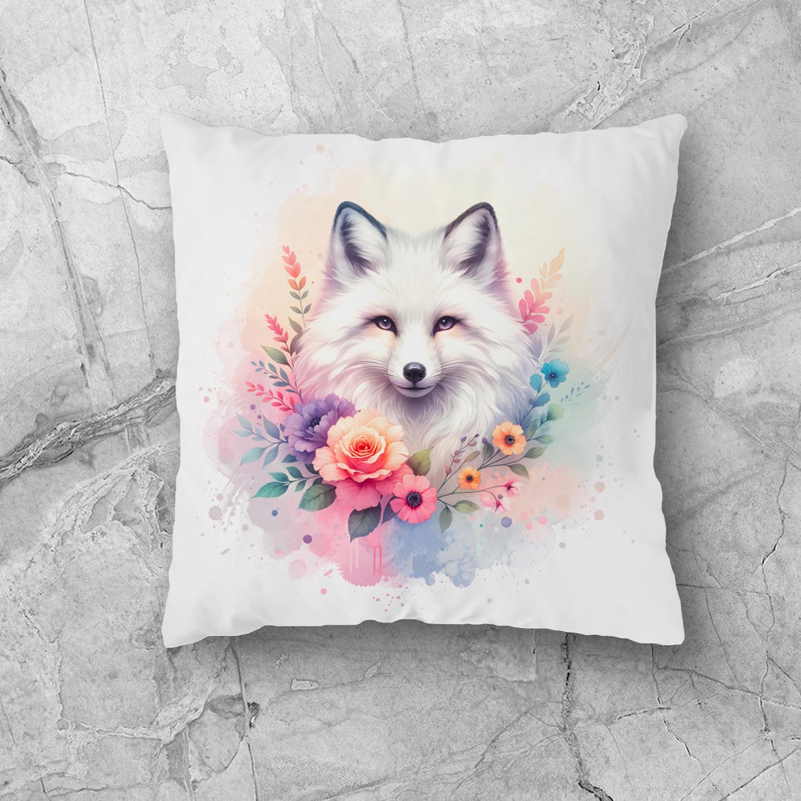 Pastel Fox PNG, Beautiful Fox With Florals Watercolor JPG, Wildlife and ...