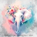 Pastel Elephant PNG, Beautiful Watercolor Elephant With Floral Accents ...