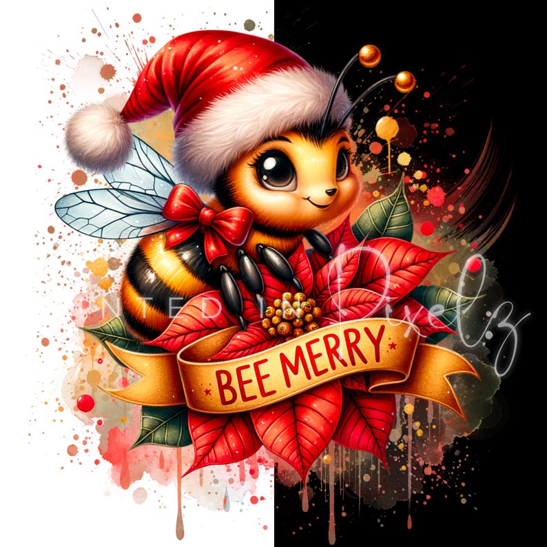 Bee Merry Christmas PNG, 4000px 300dpi Festive Bee Clipart, Transparent ...