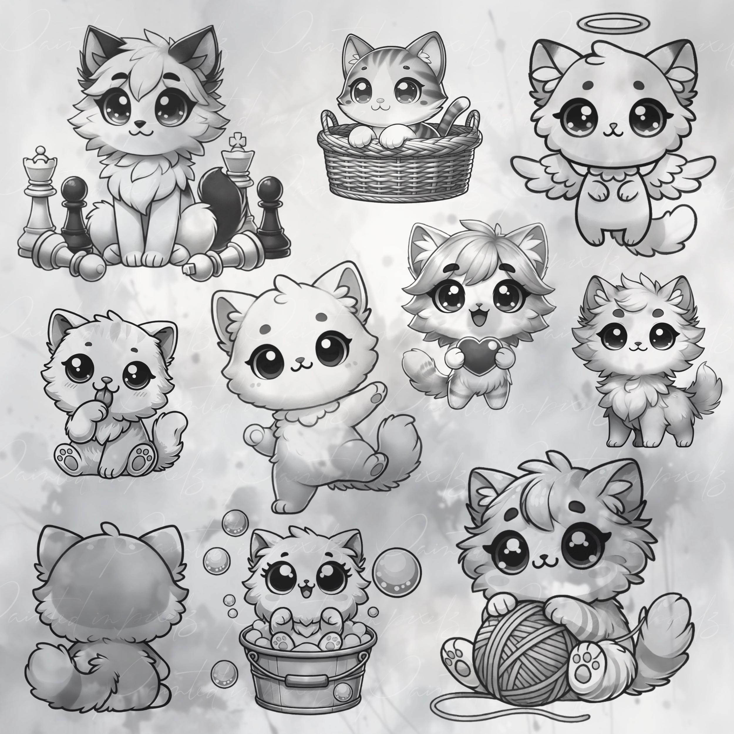 Chibi Cat Stamps for Procreate | Cute Cat Stamp Brush Set | 30 Adorable ...