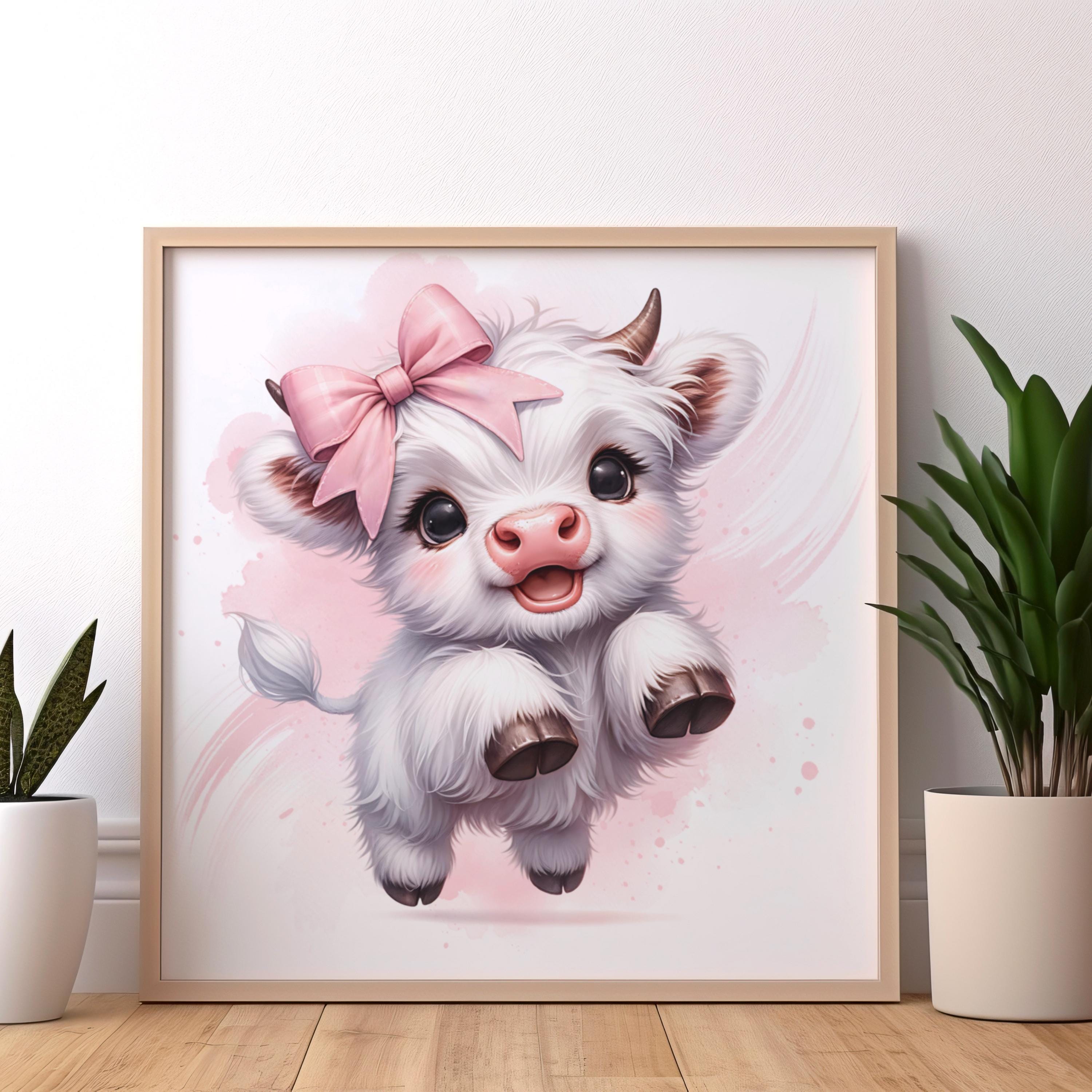 Cute Happy Highland Cow PNG, Baby Calf Watercolor Clipart, Happy ...