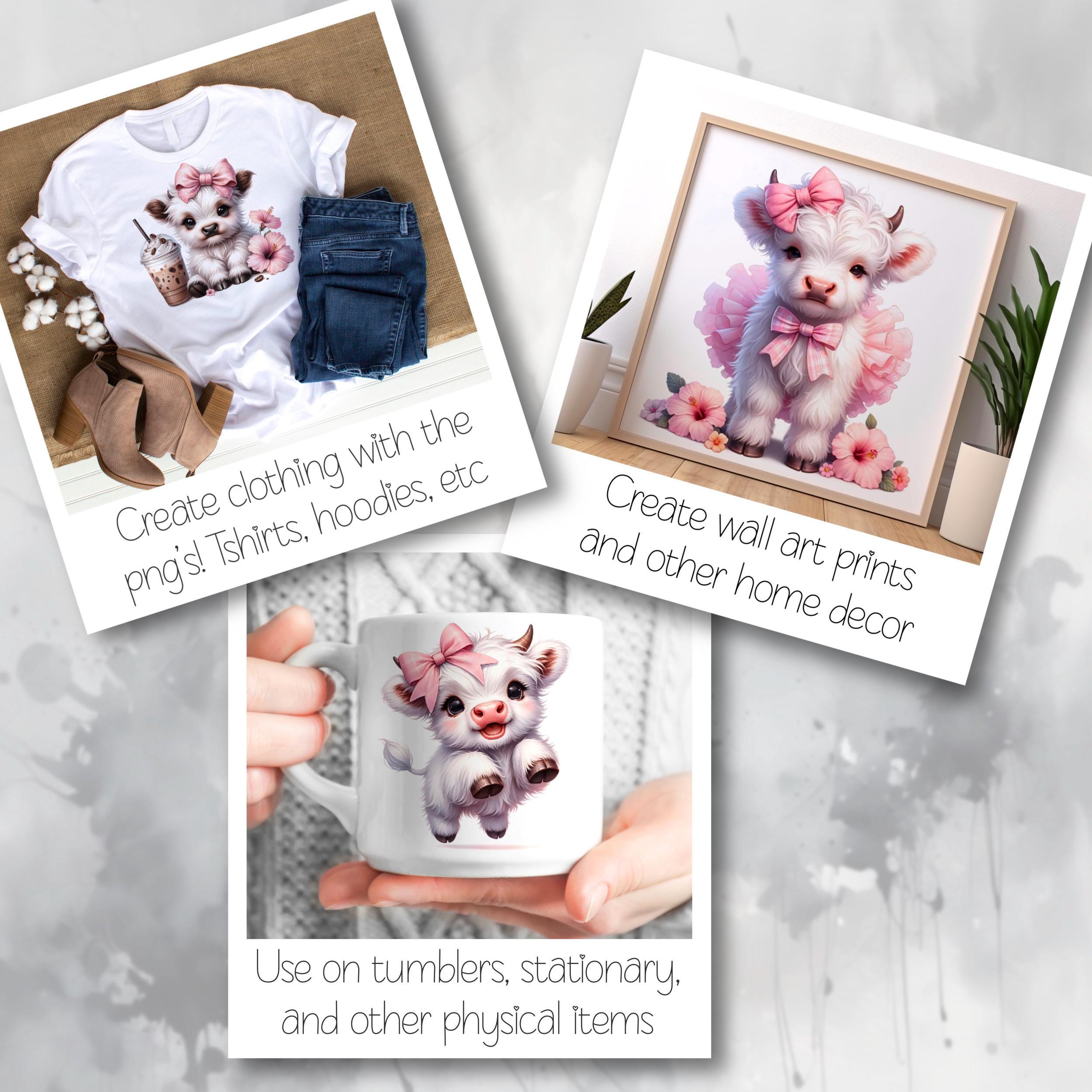 Cute Highland Cow Clipart, Pastel Pink & White Highland Cow PNG Bundle, Highland Cows With ...